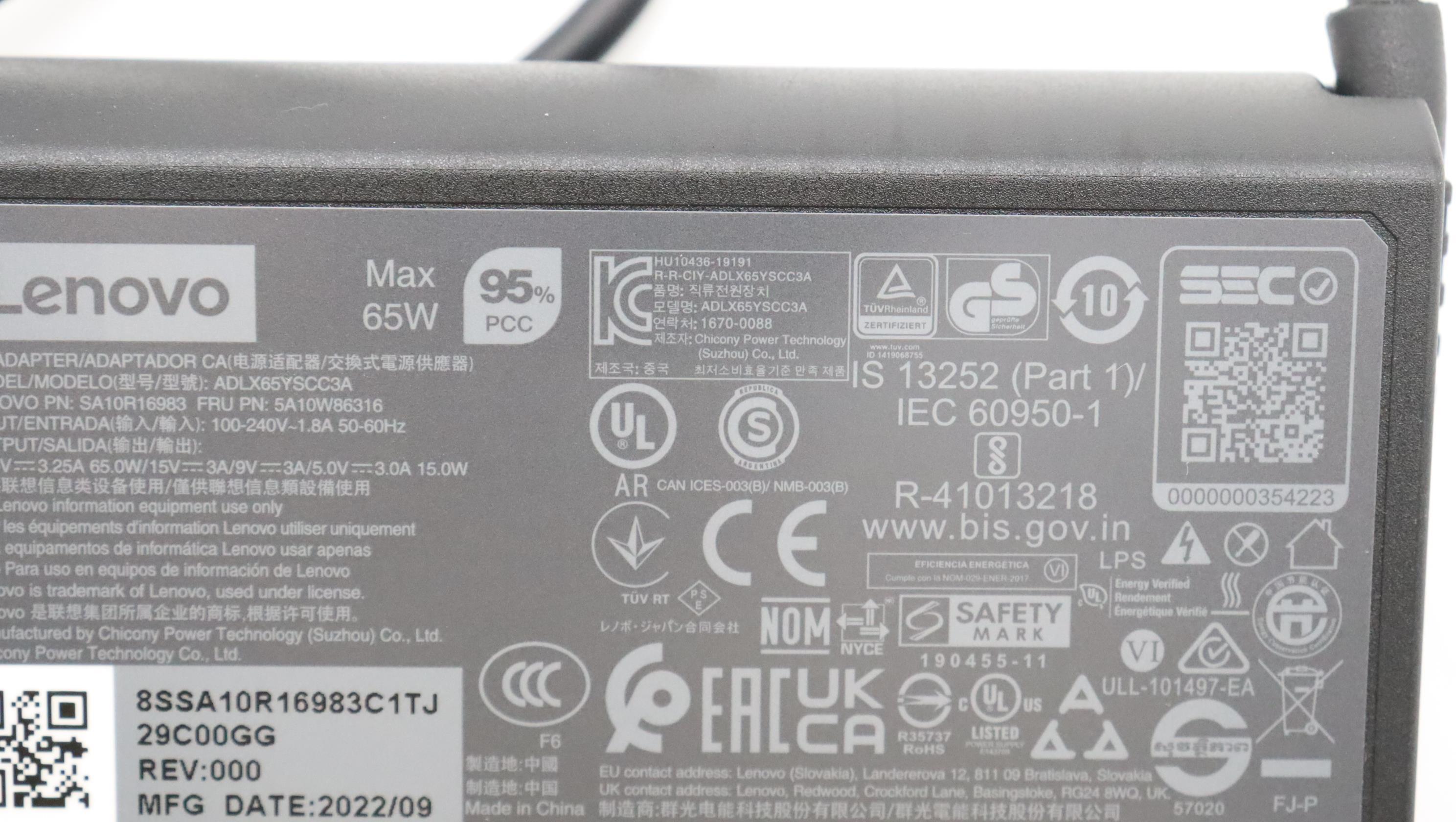 Lenovo Genuine AC ADAPTERS 5A10W86316 | Lenovo AC ADAPTER PD,65W,