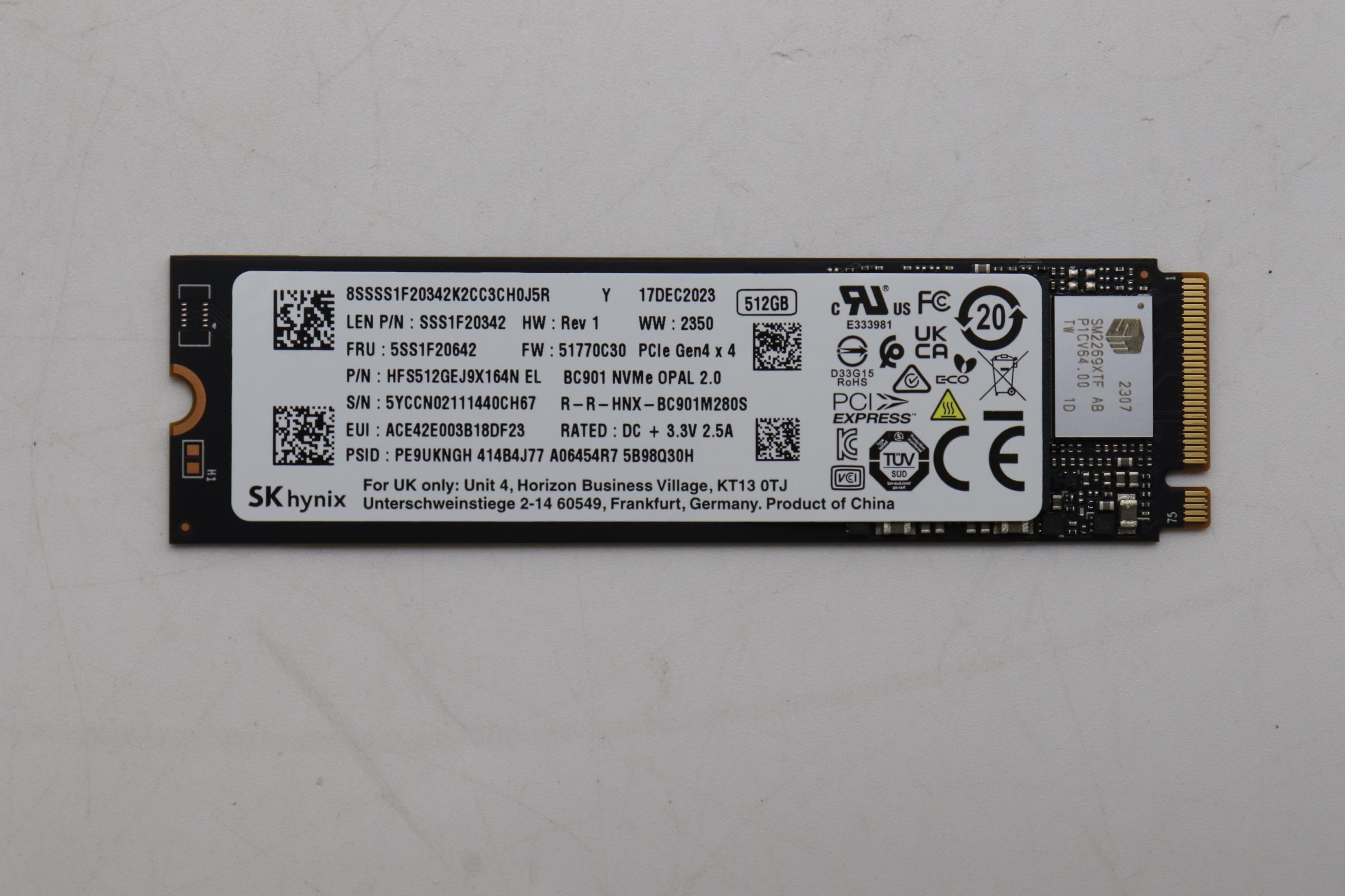 Lenovo Genuine M.2 Card 5SS1F20642 | Lenovo SSD_ASM 512G,M.2,2280
