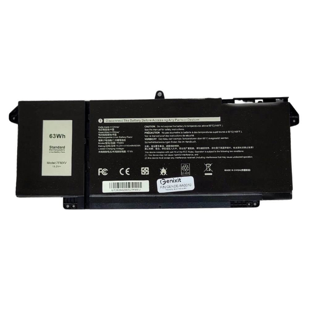Compatible Battery for Dell 7FMXV, 4 Cell Battery, 63Wh - EMPR